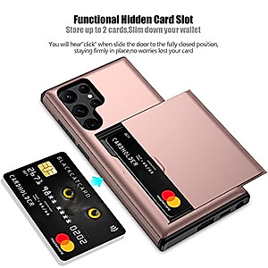 Nvollnoe for Samsung S22 Ultra Case with Card Holder 5G 6.8 inch Slim Dual Layer Heavy Duty Protective Galaxy S22 Ultra Case Hidden Card Slot Wallet Case for Samsung S22 Ultra(Rose Gold)