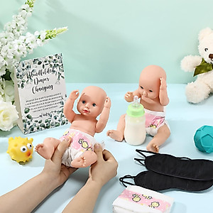 Lineshading 9 Pcs Baby Shower Game Supplies for Blindfold Diaper Changing Baby Dolls with Blindfolds Diapers Baby Changing Diaper Race Game Set for Baby Shower (Green,Leaves)