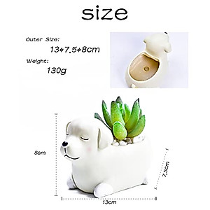 Cute Labrador Retriever Flower Pot with Drainer Garden Flower Pot Resin Succulent Potted Bonsai Plant Stand Home Desk Mini Decoration Balcony Gardening Flower Pot Does Not Contain Plants