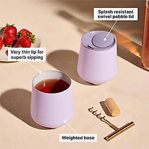 Fellow Ruby Wine Tumbler Set of 2 - ​​Insulated Stainless Steel Wine and Cocktail Tumblers with Ceramic Interior and Swivel Pebble Lid - 12 oz, Peri Twinkle