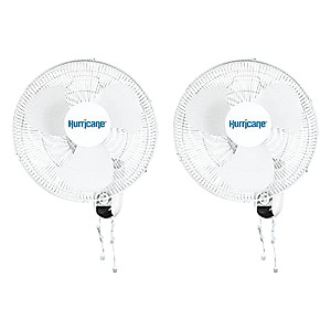 Hurricane Classic 16 Inch Oscillating Wall Mount Fan with 3 Speed Settings, White (2-Pack)