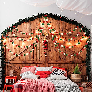 Jishi Christmas Pom Pom Garland Christmas Decorations for Tree Indoor Home Room Decor 3pk Cute Hanging Felt Ball Red White Green Pompom Bead Ornament String Banner Garland Xmas Birthday Party Supplies