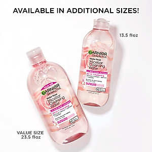 Garnier Micellar Water with Rose Water and Glycerin, Hydrating Facial Cleanser & Makeup Remover, For All Skin Types, Vegan, Cruelty Free, 13.5 Fl Oz (400mL), 2 Count