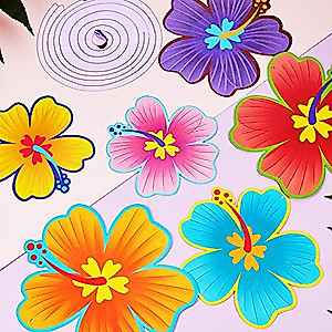 WILLBOND 40 Pieces Hawaiian Tropical Luau Party Hanging Swirls Hanging Hibiscus Swirls Flower Foil Swirl Decorations Ceiling Decorations for Summer Tropical Hawaiian Theme Party Decoration Supplies