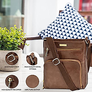 Crossbody Bags for Women - Real Leather Small Vintage Adjustable Shoulder Bag (Russet)