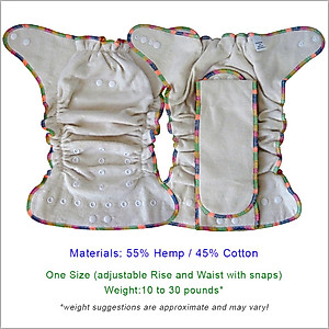 Overnight Hemp Fitted Cloth Diaper: Adjustable One-Size with Snap Buttons and 2 Cotton Hemp Inserts, Unisex Baby (2-Pack)