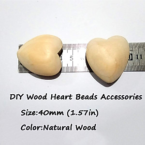 Alenybeby 20pcs Natural 40mm Unfinished Wood Hearts Beads with Holes Eco-Friendly Wooden Handing Materials DIY Beading Craft Accessories (40mm 20pcs)