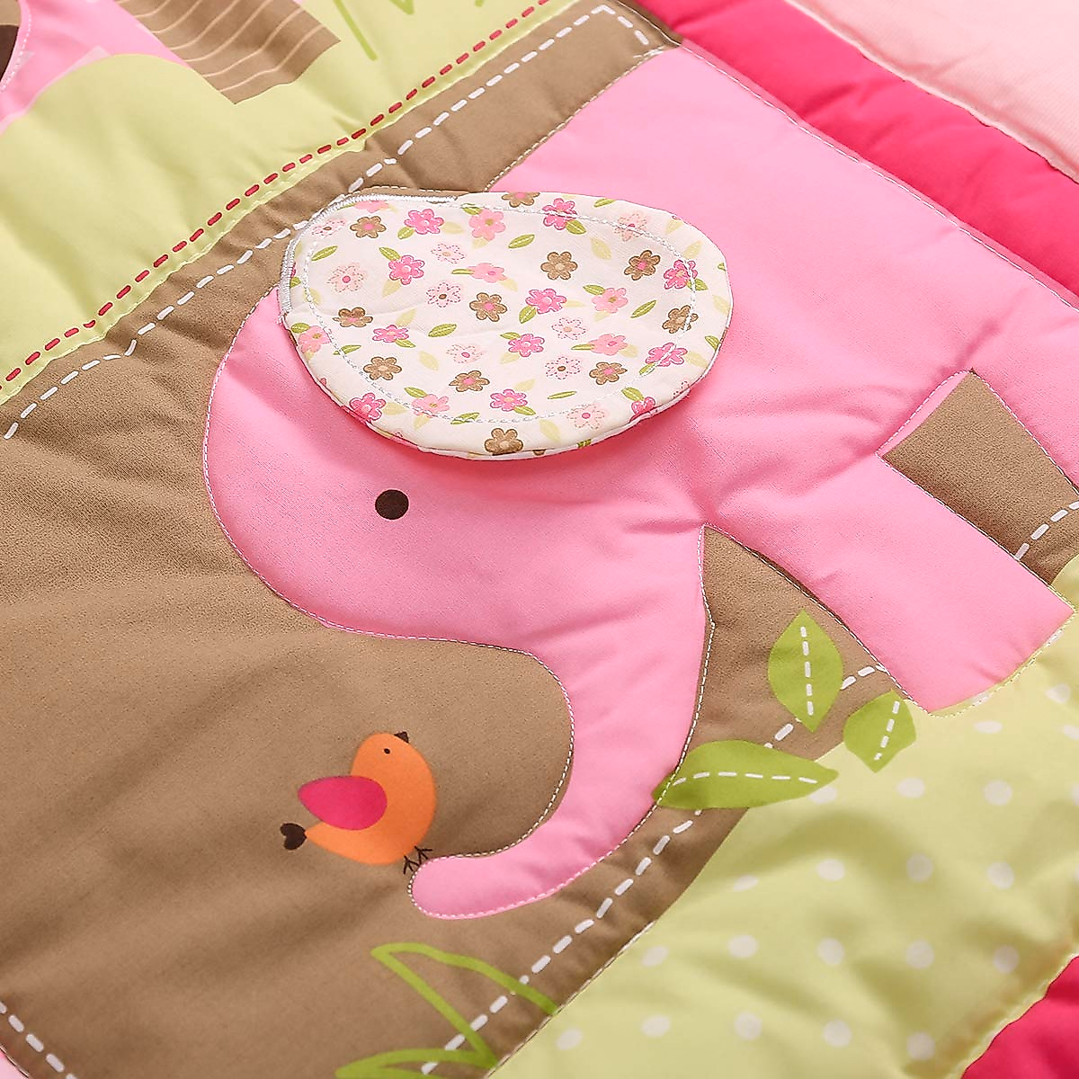 Brandream Crib Bedding Sets for Girls Pink Jungle Elephant Safari Nursery Bedding Set 5 Pieces Baby Comforter Set