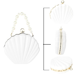 Goclothod Girls Seashell Shape Purse Glitter PU Leather Crossbody Shoulder Bag Mini Chain Purse