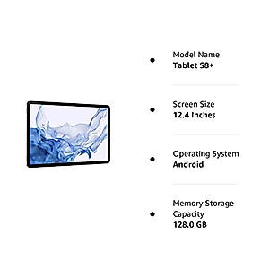SAMSUNG Galaxy Tab S8+ Android Tablet, 12.4'' Large AMOLED Screen, 128GB Storage, Wi-Fi 6E, Ultra Wide Camera, S Pen Included, Long Lasting Battery, Silver (Renewed)