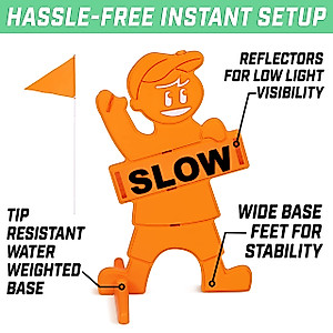 GoSports Slow Down Man! Street Safety Sign - Double-Sided High Visibility Kids at Play Signage for Neighborhoods with Flag