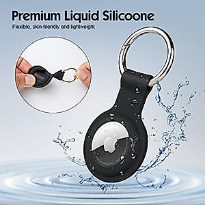 Geemik Airtag Holder -4 Pack, 2 Leather Airtag Keychain & 2 Light Silicone Airtag Case, Apple AirTags Protective Case Accessories with Key Ring for Wallet,Luggage,Cat,Dog,Pets