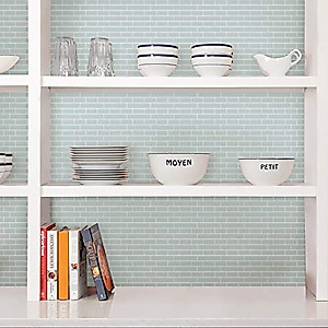 In Home NH2361 Sea Glass Peel & Stick Backsplash Tiles, Blue