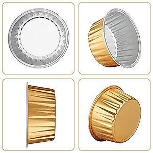 EUSOAR Disposable Ramekins, Gold 50pcs 5oz Mini Aluminium Foil Baking Cups with Lids Creme Brulee Cupcake Liners, Desert Cheesecake Pans Flan Molds Tin Cups Containers for Party Favor Birthday