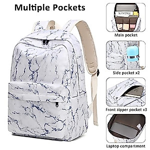 Createy School Backpack for Girls Kids Backpack with Lunch Box Pencil Case Lightweight Marble Prints Backpack Primary Elementary Students Bookbags School Bags Set for Teens
