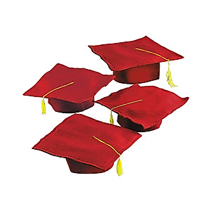 Fun Express Bulk 12 Pieces Kid's Felt Elementary, Kindergarten, Pre-Shool Graduation Mortarboard Caps, Felt (Red)