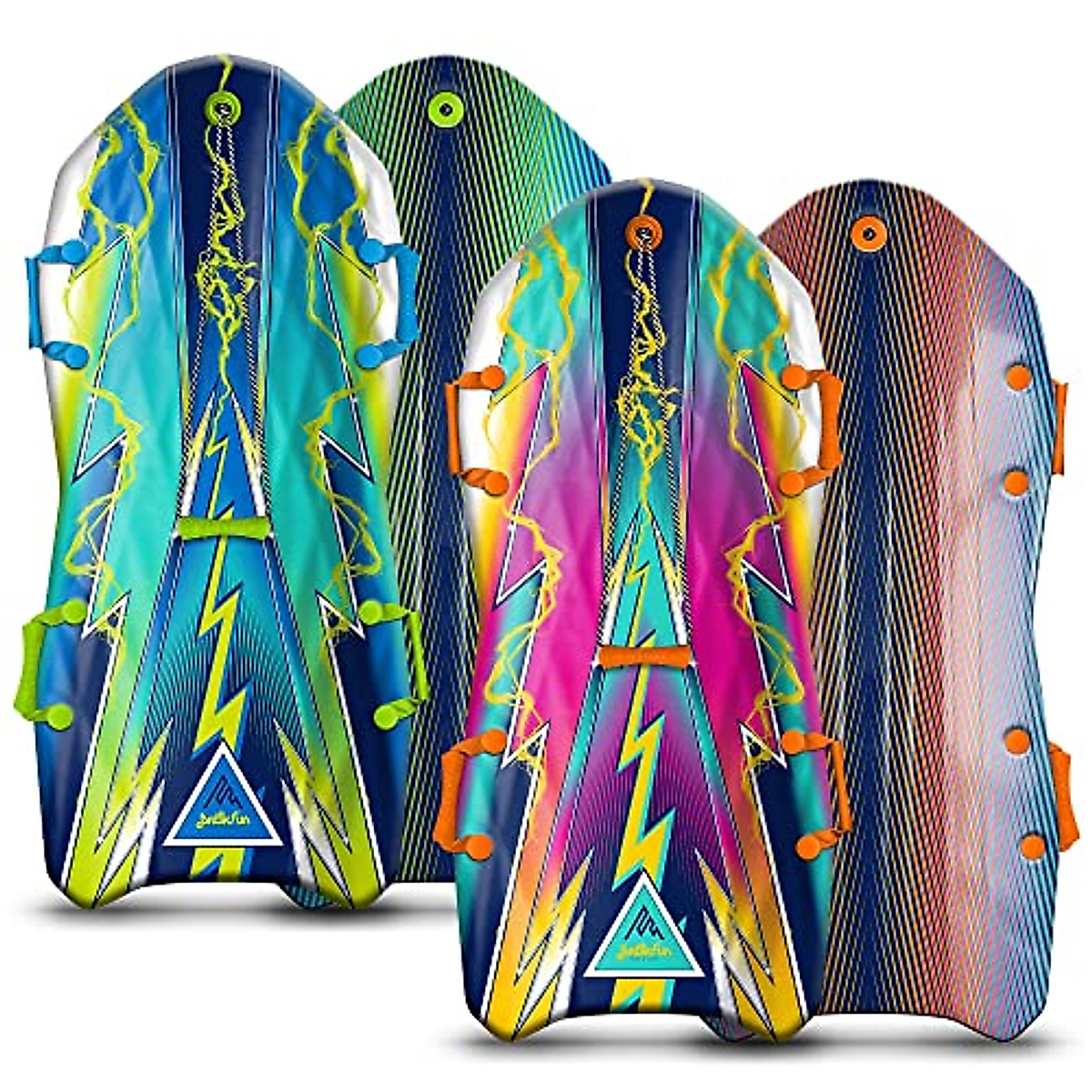 Artikfun Premium Recreational Winter Foam Snow Sled 2-Pack | Tow Rope and Handles | Sized for Youth and Adults | Contoured Deck Design | 50in-127cm Design Length |