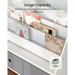 CHOEZON Kids Bookshelf and Toy Storage, 4 Tier Large Capacity Kids Book Rack, Sling Kids Bookcase, for Kids Room, Nursery, Playroom, White and Gray MCW06WT