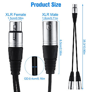 XLR Splitter Cable 1 XLR Female to 2 XLR Male Patch Y Cable Balanced Microphone Splitter Cord Audio Adaptor XLR Y Splitter Microphone Cable for Stereo Mic to L and R Audio Track, 1 Foot (10 Pcs)