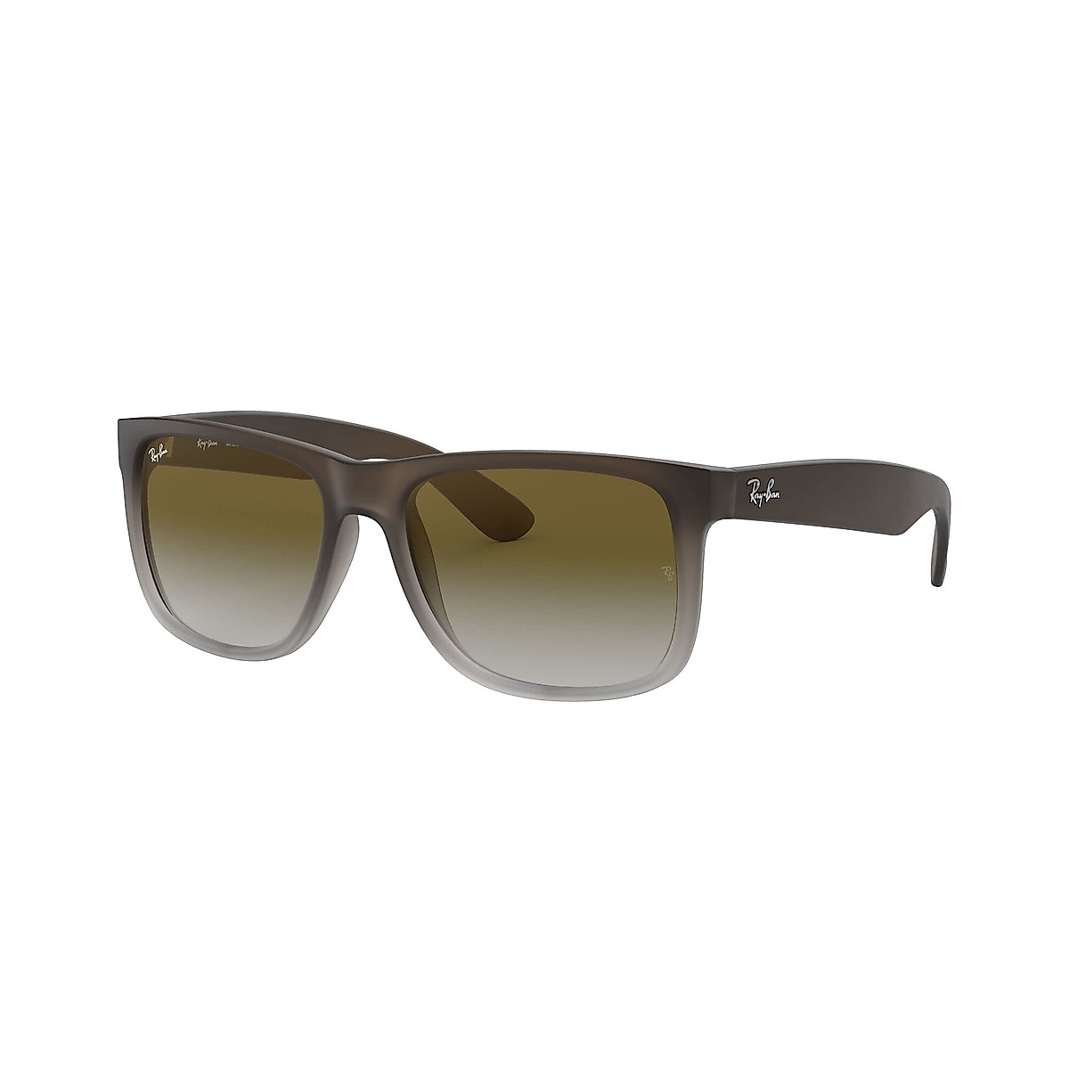 Ray-Ban RB4165 Justin Rectangular Sunglasses, Rubber Brown On Grey/Light Grey Gradient Green, 55 mm