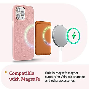 Luner - for iPhone 14 Pro (6.1") - Vegan Leather Phone Case [Compatible with MagSafe] for Women and Girls - Pink