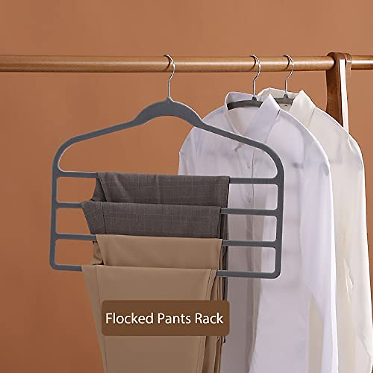 DCQRY 5Pcs Velvet Pants Hangers Space Saving 4 Tier Non Slip Jeans Hangers Multi Layer Clothes Hangers Closet Pants Organizer for Pants Jeans Trousers Scarf