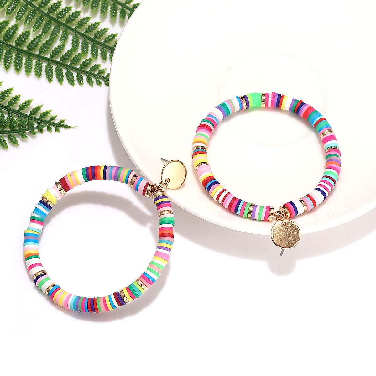 urfer Heishi Earrings Rainbow Colorful African Vinyl Disc Beaded Drop Dangle Stud Earrings Fun Summer Tribal Jewelry(colourful)