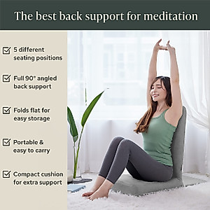 Mindful Modern Folding Pro Meditation Chair - Adjustable Meditation Seat with Back Support and Half Moon Buckwheat Meditation Cushion - Comfortable Mindfulness Living Room Floor Chair