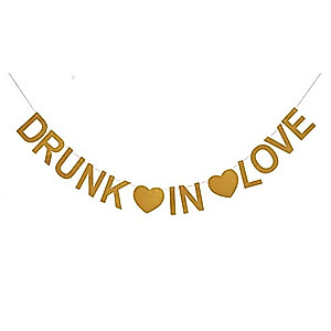 Ucity Drunk in Love Banner Gold Glitter Garland for Bachelorette Party Wedding Engagement Bridal Shower Party Decorations