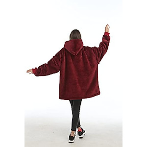 Zillywood Oversized Wearable Blanket Hoodie with Removable Sleeves, Hood and Bottom. Soft Customizable Fleece Blanket Hoodie with Sleeves, Wearable Warm Snuggle Blanket with Zippers. (Wine, One Size)