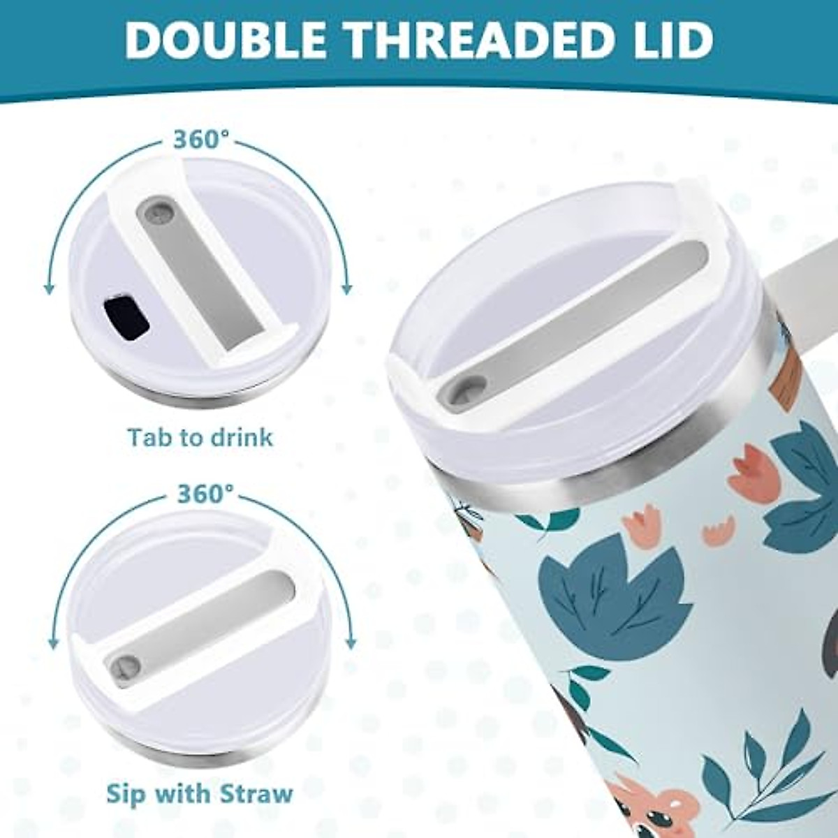 RPLIFE Cute Koalas Blue 40oz Tumbler with Handle, Stainless Steel Tumbler with Straw, Tumbler for Men