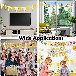 Older Wiser Hotter Birthday Banner, Funny Birthday Decorations for Adults Party Decorations, Happy Birthday Sign Birthday Decorations for Women Men, 30th 40th 50h 60th 70th Birthday Decor Supplies