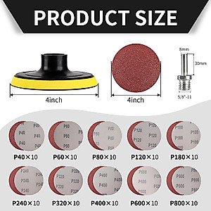 100PCS Angle Grinder Sanding Discs and 4 Inch Hook and Loop Backing Pad (5/8-11 Threads) with 8MM Drill Adapter, Angle Grinder Attachments for Sanding Polishing 40-800 Grits