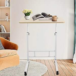 Small Standing Desk - Rolling Computer Stand with Adjustable Height - 23.62'' x 15.75'' Portable Rolling Desk Computer Desk - Laptop Desk Home Bedroom PC Table - Laptop Desk (White Maple Color)