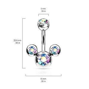 Pierced Owl 14G CZ Triple Bubble Stainless Steel Navel Belly Button Ring (Aurora Borealis)