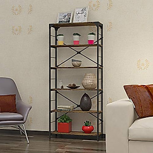 Kiimeey 6-Tier Bookcase Large L31.5 Industrial Black Tall Open Shelf (Vintage)
