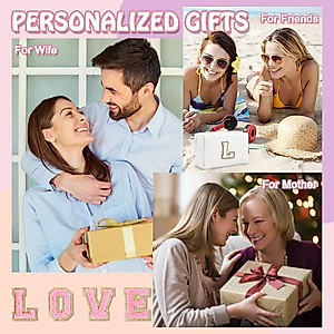 Personalized Initial Preppy Travel Makeup Bag Organizer, Small White Cute Cosmetic Bag Toiletry Zipper Pouch for Women, Portable Waterproof PU Makeup Case Birthday Gift for Female Women(Letter L)