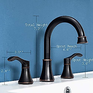 VALISY 2-Handle 3 Hole Oil Rubbed Bronze Widespread Bathroom Sink Faucet Antique Solid Brass, 360° Swivel High-Arc Spout Bath Lavatory Vanity Faucets Set with Water Hoses
