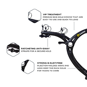 Saris Bones Car Trunk Bicycle Rack Carrier, Mounts 2 Bikes, Black - Durable, Rust-Free, Anti-Sway Straps, Fits Most Vehicles, Made in USA, Arc-Based Design, 100% Recyclable Materials