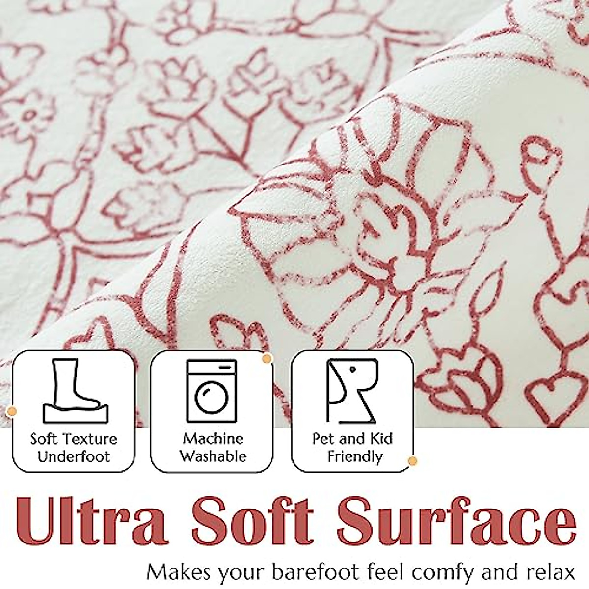 jinchan Area Rug 8x10 Persian Rug Washable Boho Living Room Rug Floral Print Large Rug Indoor Soft Distressed Carpet Thin Rug Bedroom Dining Room Office Farmhouse Red On Cream