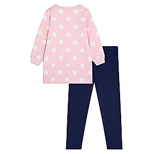 HILEELANG Little Girl Long Sleeve Pants Pink Dot Long Sleeve Pocket T-Shirts Cotton Casual Blue Leggings Outfits Winter Clothing Set Size 6