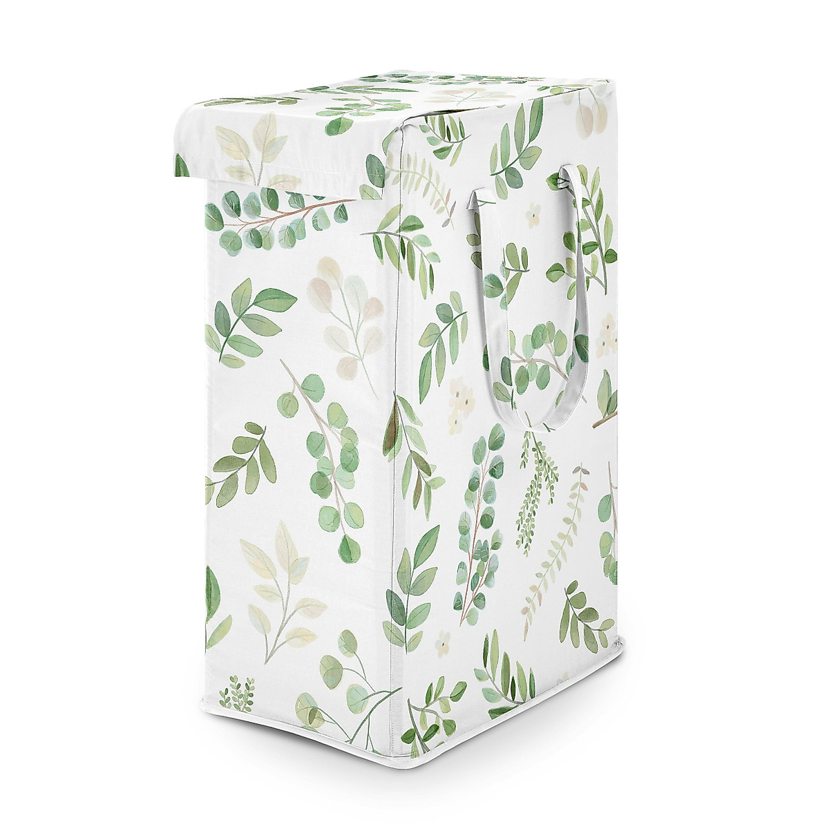 Sweet Jojo Designs Green Boho Floral Leaf Boy Girl Gender Neutral Laundry Hamper Foldable Dirty Clothes Basket with Handles Baby Nursery Kids Bedroom Teen Bathroom White Bohemian Watercolor Botanical