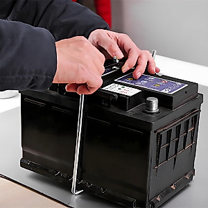 AICEL Battery Hold Down Sets, Billet Aluminum Alloy Car Battery Tie Down Bracket, Automotive Crossbar Holder Lock Mount with Galvanized Iron J Bolts, Car Accessories for Most Vehicles (Red)