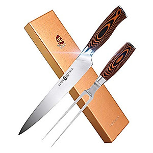 TUO Carving Set - 9" Carving Knife & 7" Fork - Professional 2 Pcs Meat Carving Knife Set - German Stainless Steel Slicing Set - Pakkawood Handle - Luxurious Gift Box Included - Fiery Phoenix Series