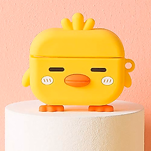 LUVI for AirPods Pro Case Cute Cartoon Lovely Duck Chicken Soft Rubber Silicone Flexible 3D Cover with Hand Strap Support Wireless Charging Luxury Fashion Skin for AirPods Pro 2019 Yellow