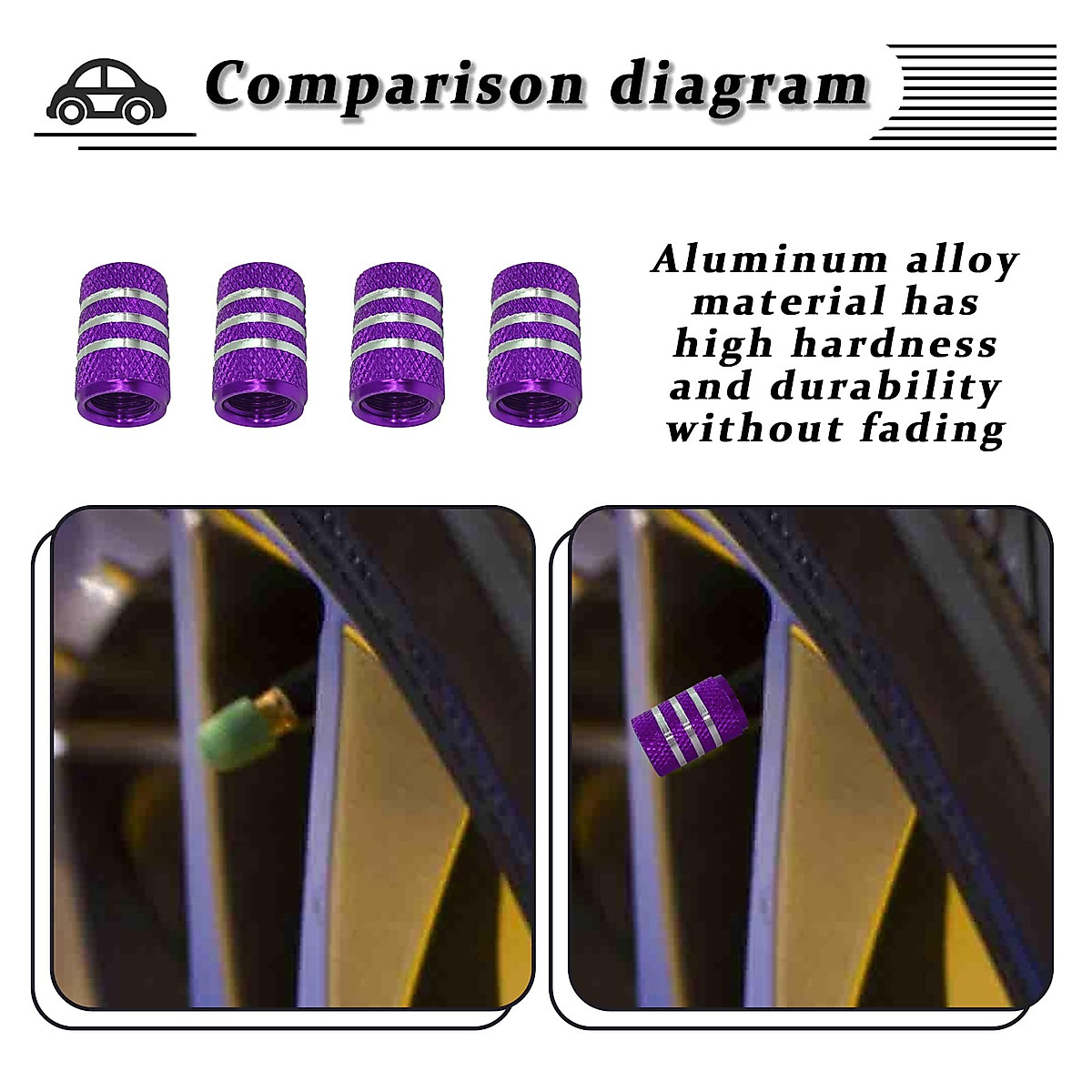 4pcs Tire dust caps, Aluminum Alloy Valve Stem Cap, Anti-Corrosion Leak-Proof Car Tire Accessory Compatible with Tesla Model Y X S 3, Universal for Cars, SUVs, Bike, Trucks Motorcycles (Purple)