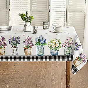 Horaldaily Spring Summer Tablecloth 60x84 Inch, Easter Watercolor Tulip Lavender Hydrangea Vase Blooming Floral Table Cover for Party Picnic Dinner Decor