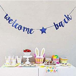 YaFeiDa Blue Welcome Back Banner,Welcome Back To School Sign Welcome Home Sign,Housewarming,Military,Family Party Decorations,SKA-NB025