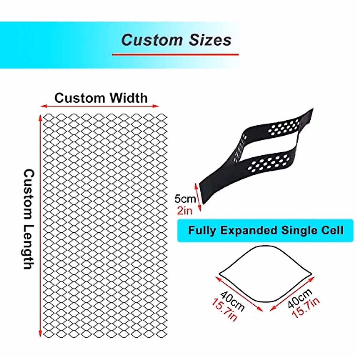 ZMQL Heavy Duty Geo Grid Ground Grid, Gravel Stabilizer Grid for Driving Load, 6.5/10/13/16/19.7 Ft Wide, Garden Path Embankment Reinforcement (Size : 2x6m/6.5x19.7ft)