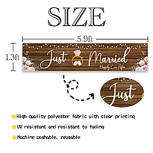 ShuanQ Just Married Yard Banner - Large Wedding/Engagement Party Decoration Banner - Bridal Shower Party Yard Decor - Happily ever After Sign Wedding Party Decor - 5.9 x 1.3 ft